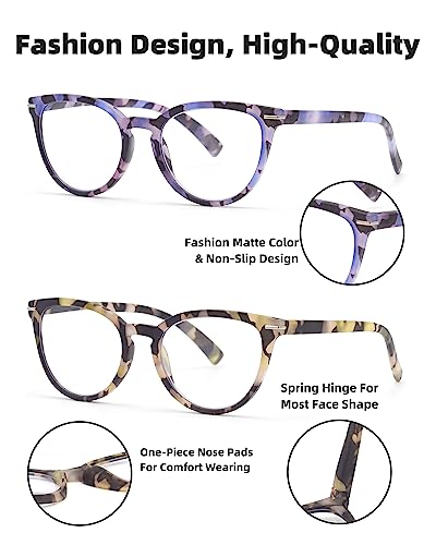 Autojouls 5-Pack Women's Blue Light Blocking Reading Glasses, Lightweight Spring Hinge Readers Comfortable Wearing (5 Mix 1.5 x)
