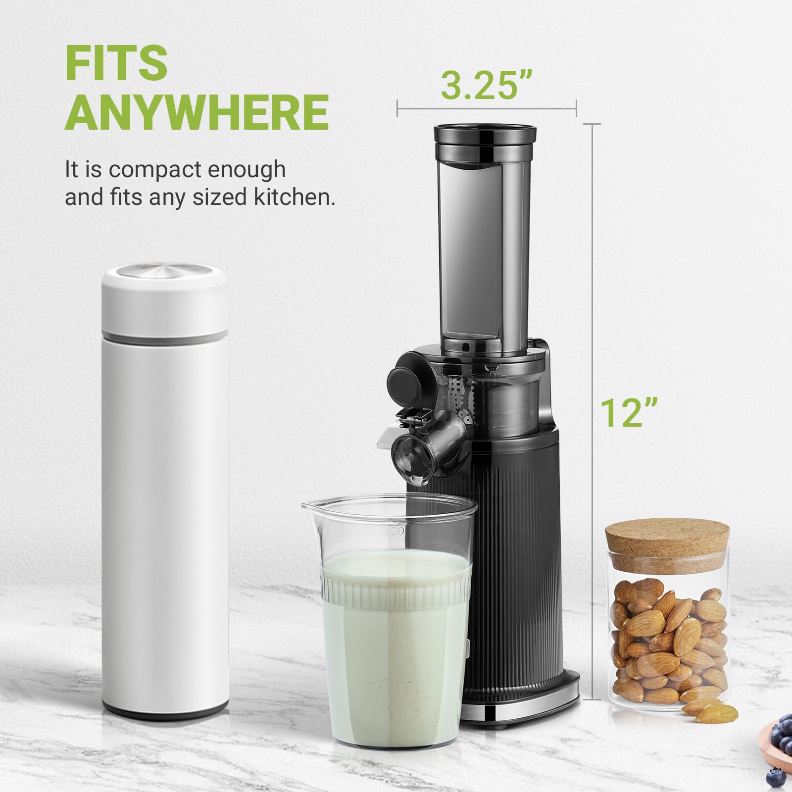 Aobosi Compact Small Mini Juicer Machines Space-Saving Slow Masticating Juicer with High Juice Yield, Cleaning Brush Included, Small Cold Press Juicer Fit for Travel/Picnic/Office(Black)