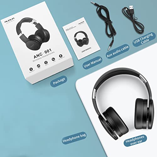 Active Noise Cancelling Headphones Wireless Bluetooth Over Ear Headphone Sound Canceling Headsets with Mic,35H Playtime,Deep Bass,Foldable for Home Work Office Travel,Cell Phone, Laptop,PC,TV,Blk