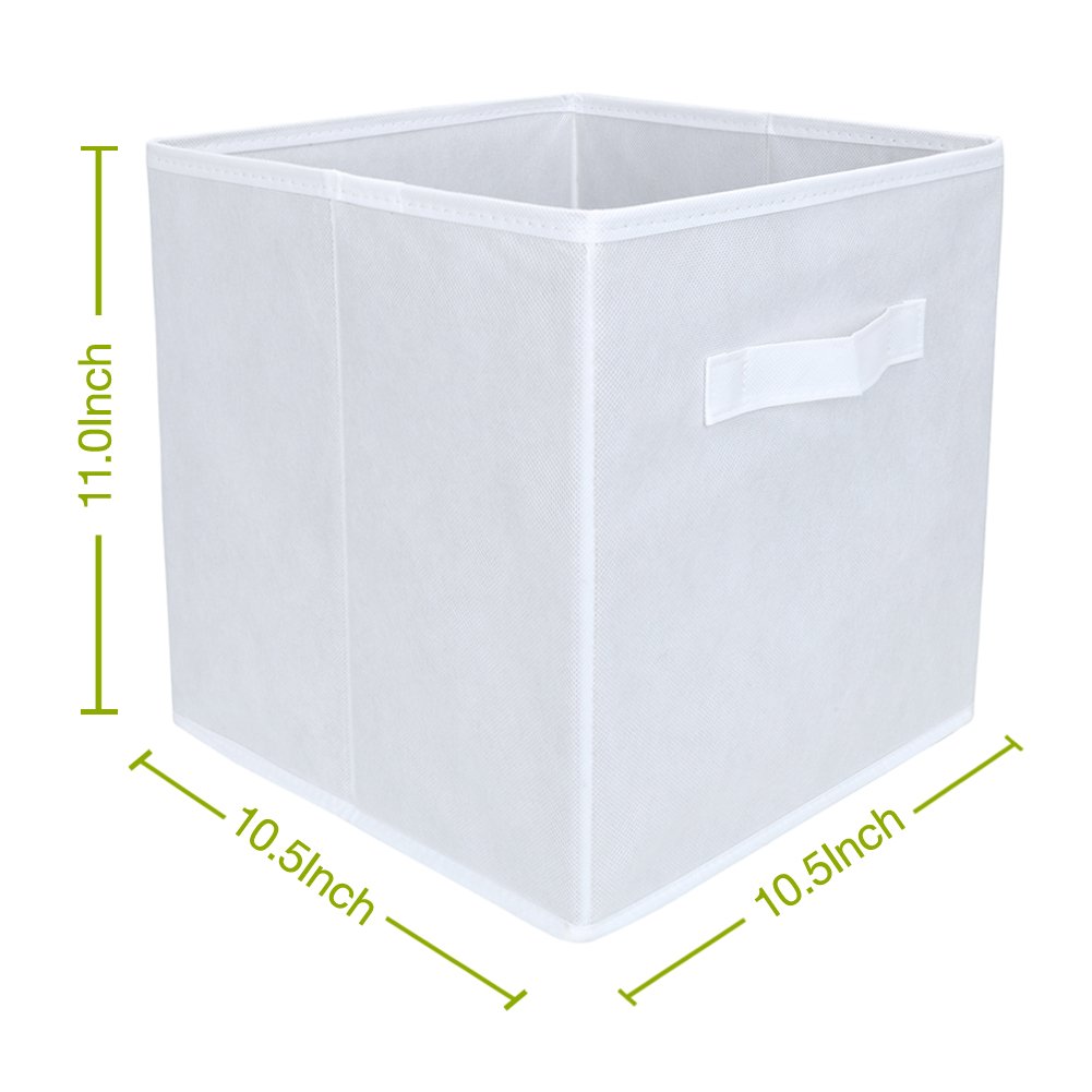 EZOWare Set of 6 Foldable Fabric Basket Bin Collapsible Storage Cube For Nursery, Kids Toys Organizer, Shelf Cabinet (White)