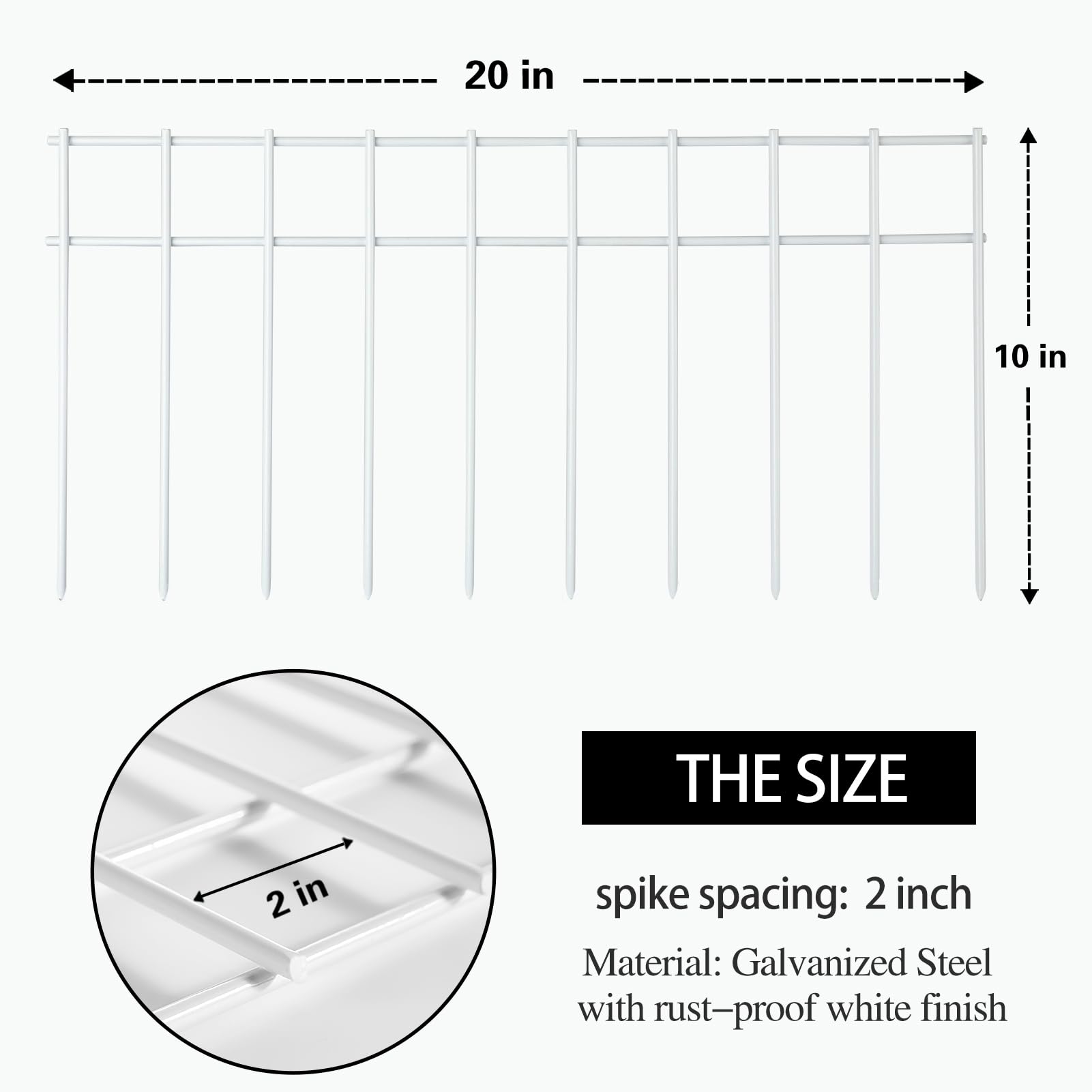 Adavin White Animal Barrier, 10 Pack 20in(L) X10in(H) No Dig Fence, Dog Digging Fence Barrier Rabbit Fence Protector, Galvanized Steel Stakes 2 inch Spike Spacing, Outdoor Yard Patio.Total 17 Ft(L)