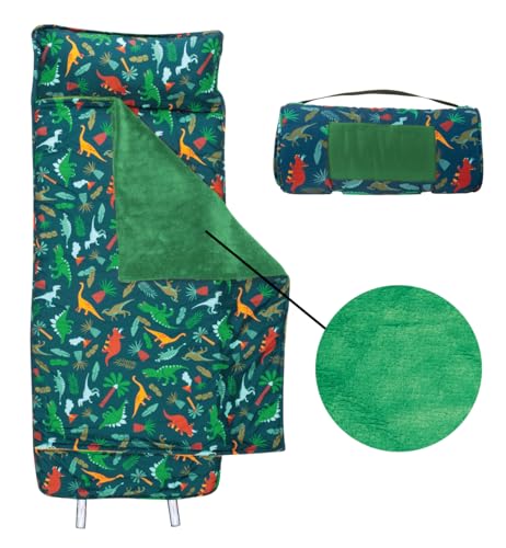 Stephen Joseph, Toddler All Over Print Nap Mat with Soft Blanket and Removable Pillow for Boys & Girls, Kids Sleeping Bag for Elementary, Daycare, Preschool with Carry Handle, Dino