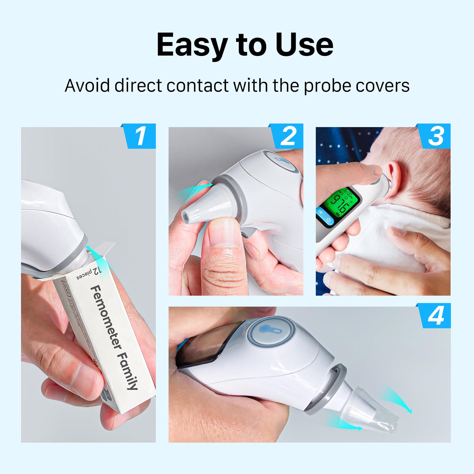 96 Counts Ear Thermometer Probe Covers Refill Caps Lens Filters for Femometer Family 1015 Ear Thermometer, Disposable Covers for Digital Ear Thermometers