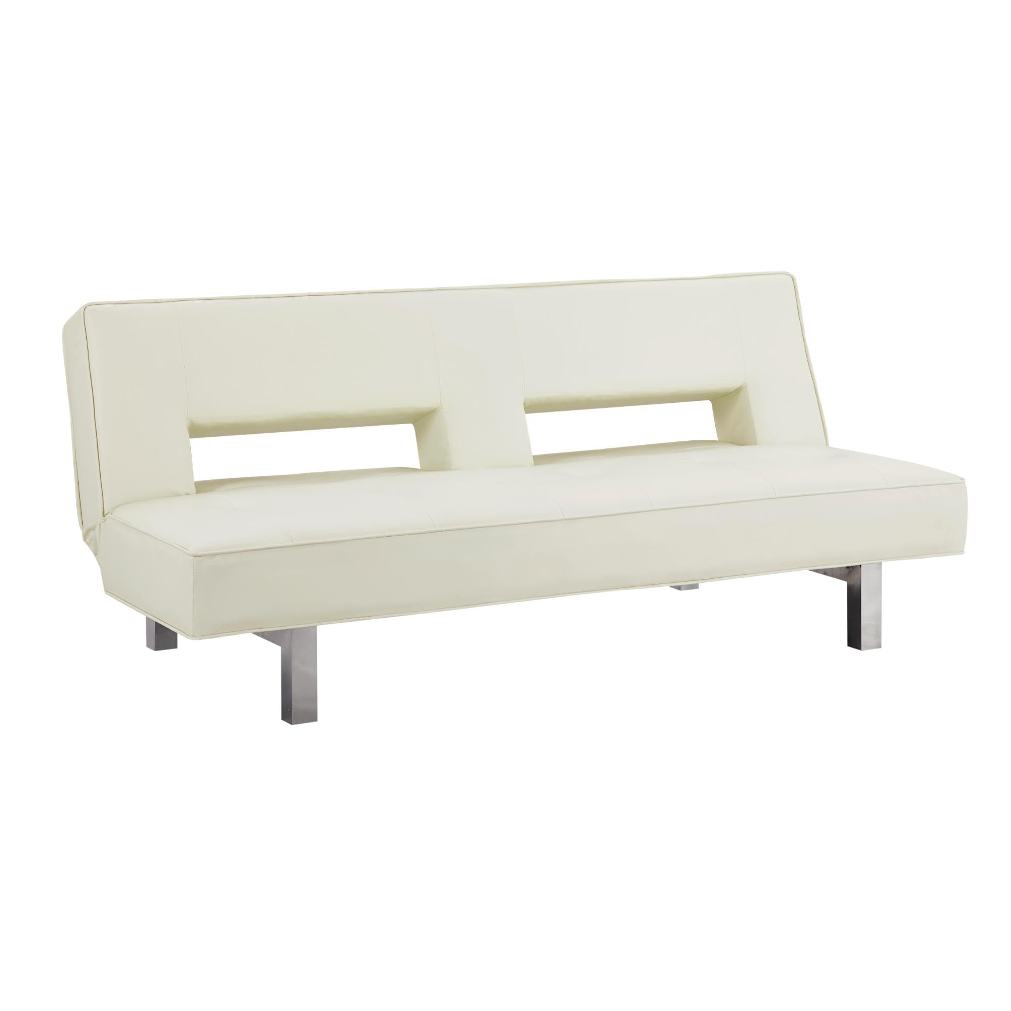 Astrid Futon Sofa Bed Faux Leather Futon Couch Modern Convertible Folding Sofa/Bed Couch with Chrome Legs Reclining Mini Coach Leather Futons Small Couch for Bedroom Living Rooms, Office - Cream