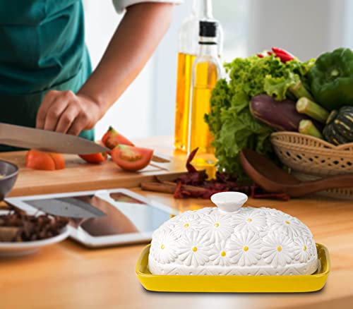 Ceramic Butter Dish With Lid For Countertop Daisy Butter Keeper Butter Container Large Butter Holder Butter Tray Covered Butter Dish Butter Dishes With Lid Butter Storage Butter Holder For Counter