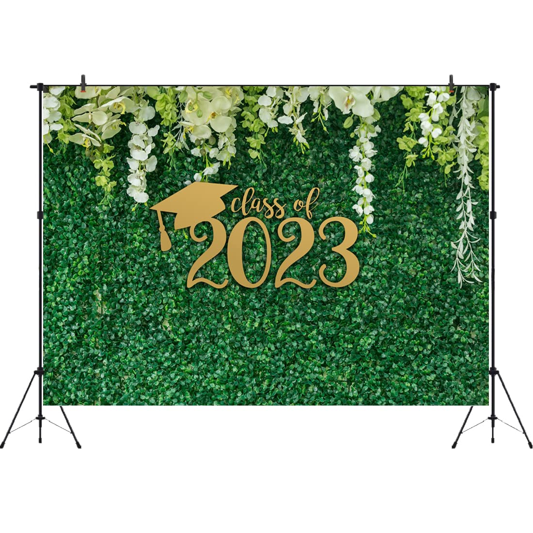 Aperturee Class of 2023 Graduation Photography Backdrop 7x5ft Green Leaves Wall Prom Congrats Grad Bachelor Cap Spring Still Life Grass Leaf Background Party Decorations Photo Studio Booth Prop Banner
