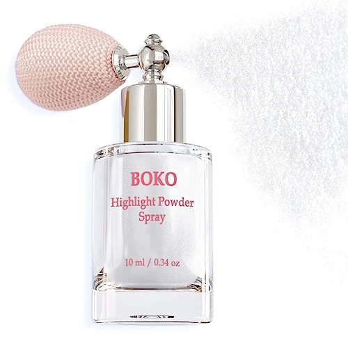 BOKO Highlighter Powder Spray, Cosmetic Grade Body Shimmer Spray High Gloss Diamond Highlight Glitter Magic Powder Makeup Sparkle Glitter Hairspray Rave Accessories for Women Face Paint Hair Clothes