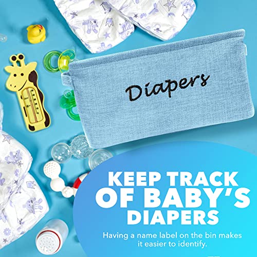 Dejaroo - Baskets for Organizing Diapers and Newborn Essentials, Baby Diaper Caddy Organizer, Embroidered Baby Shower Gifts for Moms, Linen Basket with Handle, 12 x 6 x 6 Inches, Blue