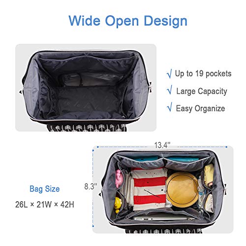 Lekebaby Diaper Bag Backpack, Large Capacity Diaper Backpack with Changing Pad for Mom and Baby, Arrow Print, Black