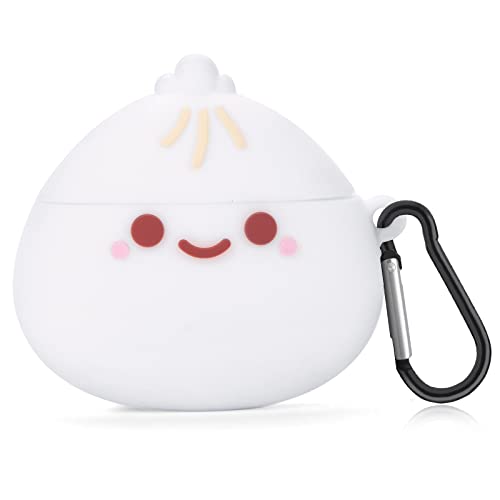 Cute AirPod Case with Keychain Steamed Stuffed Bun Face Design Full Protective Silicone Cover Compatiable with AirPods 1st & 2nd Generation Case for Women and Kids