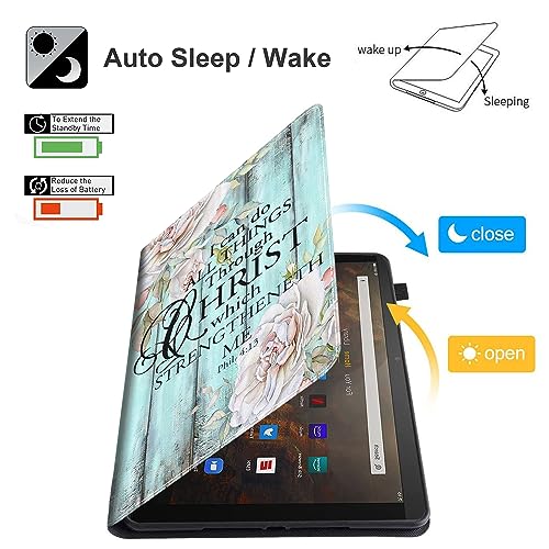 Case Compatible with Amazon All-New Kindle Fire 7 Tablet (2022 Release-12th Generation) Latest Model 7,Slim Fit Foldable Standing Cover Case with Auto Sleep/Wake,Philippians 4-13 Flower Board