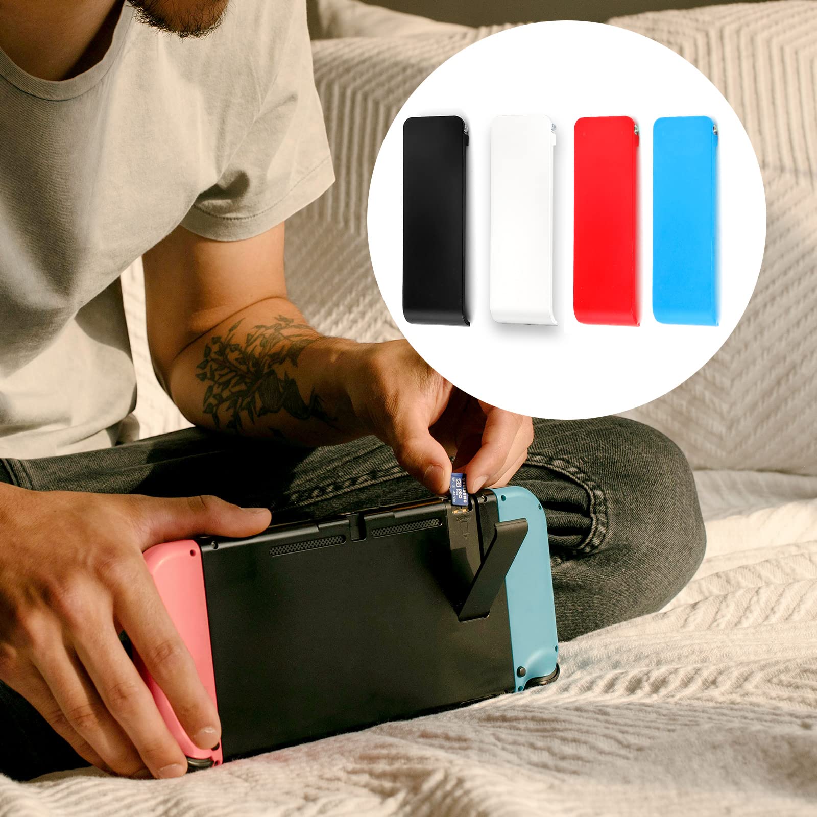 4pcs Back Stand for Nintendo Switch, Back Stand Kickstand Replacement Back Shell Holder Kickstand Replacement Compatible with Switch Console (4 Colors)
