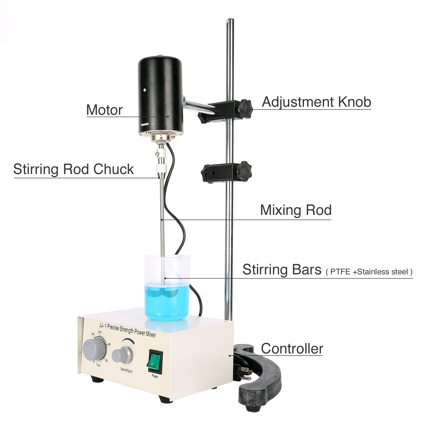 VONOYA Electric Overhead Stirrer, Digital Auto Stirrer with Time Setting & Speed Adjusting, 0-3000 RPM, Adjustable Height Mechanical Mixer with Stirring Rod, Home Lab Homebrew Industrial Stirrer