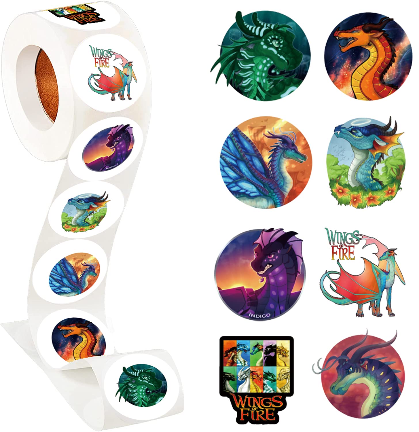 500Pcs Wings of Fire Stickers, 1 Inch Labels with 8 Patterns Decals Rolls Self Adhesive Seals for Scrapbooking Cards Envelopes,for Kids Teens Adults for Birthday Party Decor Supply Reward…