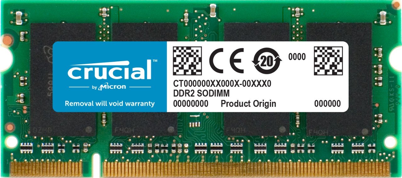 Crucial 2GB Single DDR2 800MHz (PC2-6400) CL6 SODIMM 200-Pin Notebook Memory Module CT25664AC800