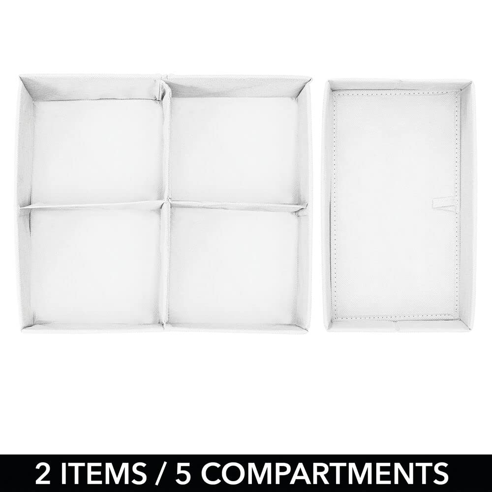 mDesign Soft Fabric Polka Dot Dresser Drawer and Closet Storage Organizer Bin for Child/Kids Room, Nursery, Playroom - Divided 5 Section Tray, Set of 2 - Light Blue/White