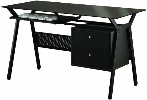 Coaster Modern 55-Inch Office Computer Desk Workstation with Black Tempered Glass Top Keyboard 2-Drawer Storage 55.00Lx 23.50W x 30.75H 800436