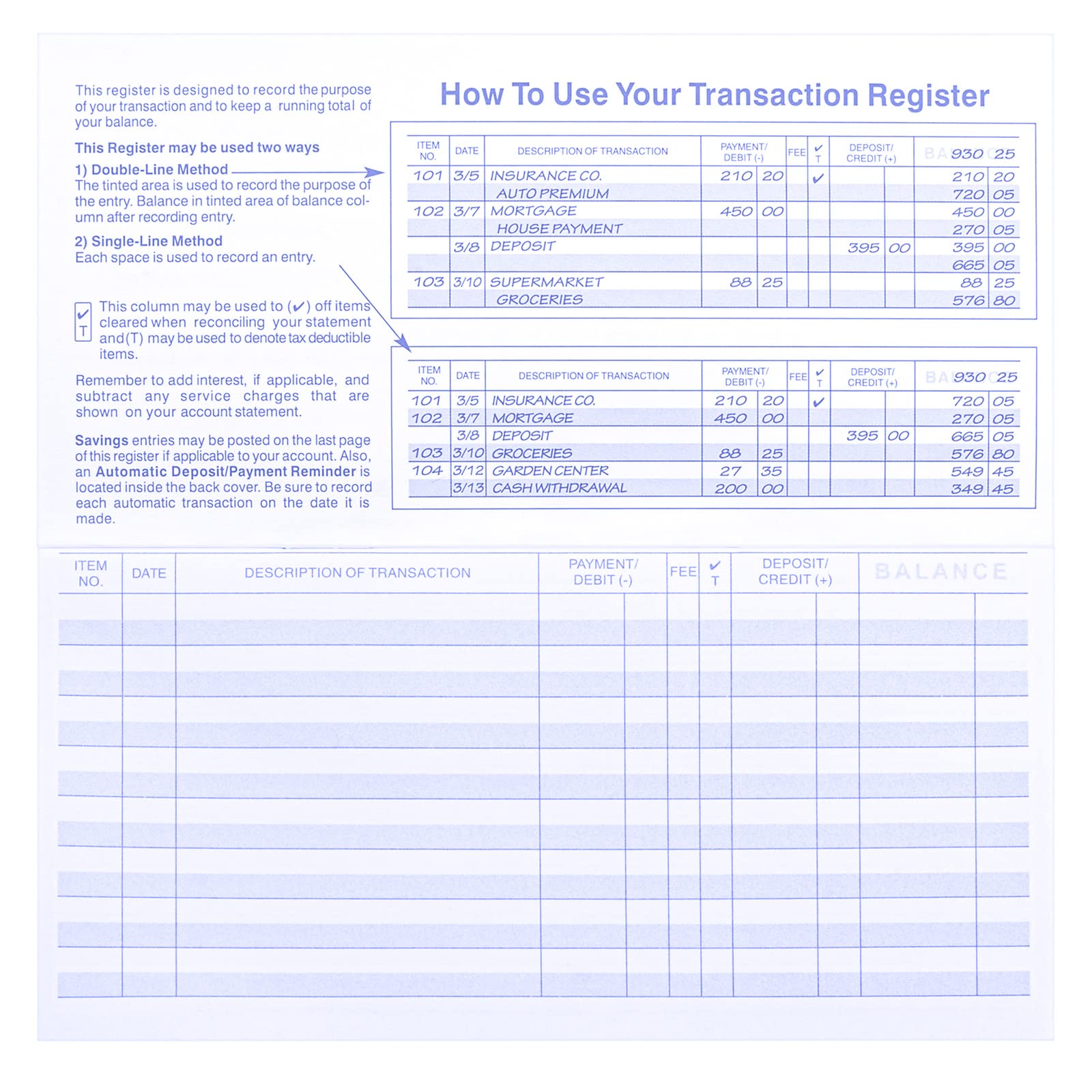 6PCS Check registers for Personal Checkbook, Upgrade Checkbook Register and transactions Ledgers.