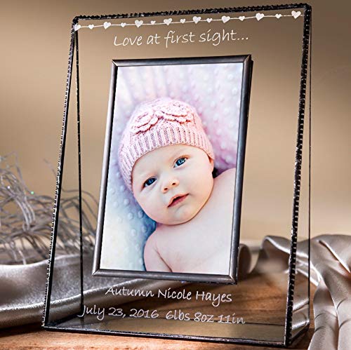 Baby Picture Frame Personalized Gift for New Mom and Dad 4x6 Photo Engraved Glass Keepsake Nursery Décor Pic 319 EP558 (4x6 vertical)