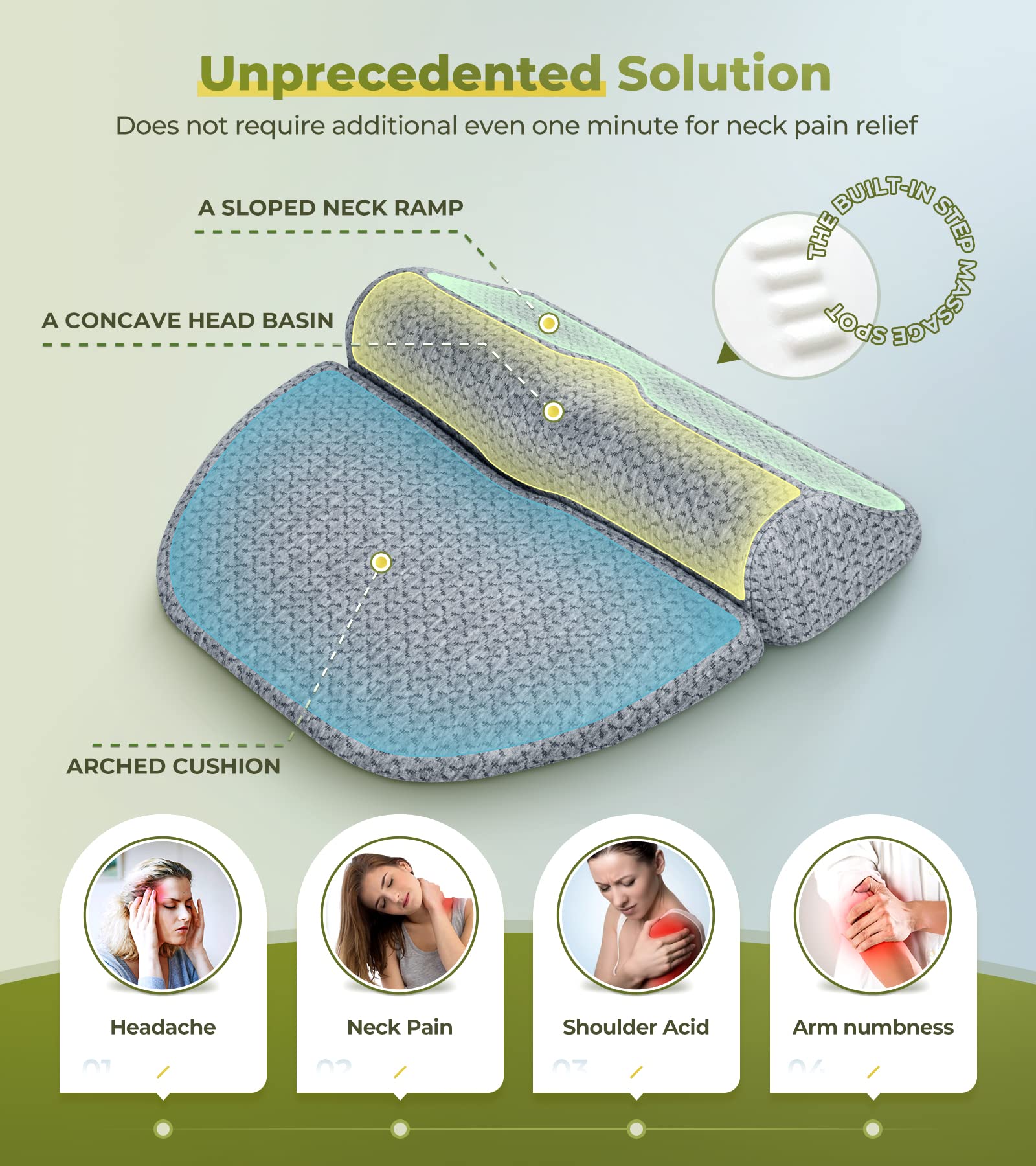 6-IN-1 Adjustable Cervical Neck Pillows for Pain Relief Sleeping, Memory Foam Bolster Pillows with Detachable Pad, Neck Support Pillow for Body Lumbar Knee Leg Back Orthopedic Neck Roll (Grey)