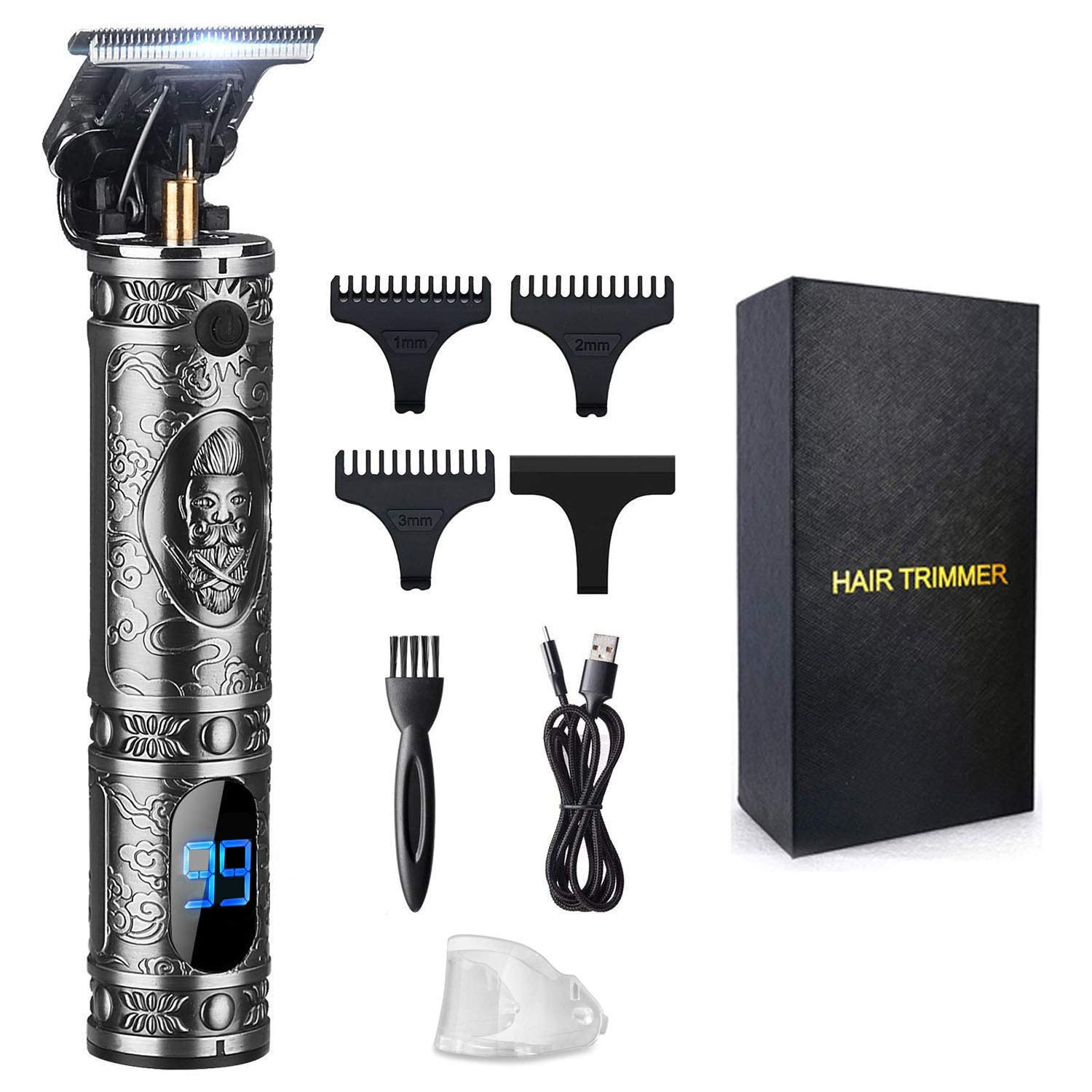 Suttik Hair Trimmer for Men, Professional Hair Clippers for Barber, Beard Trimmer for Men, Cordless Edgers Clippers, Ornate Knight T-Blade Close Cutting Trimmer with LCD, Gray