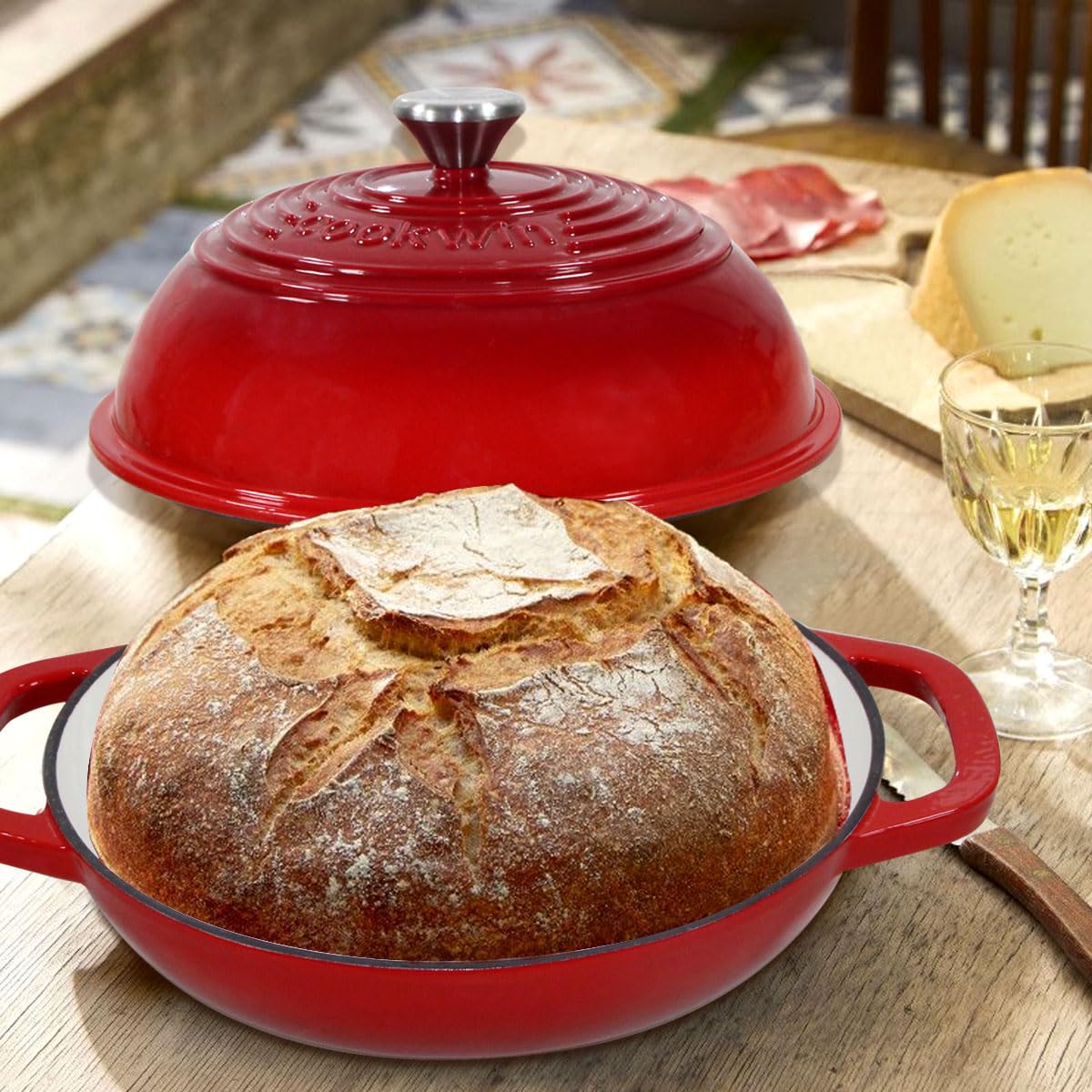 Enameled Cast Iron Dutch Oven with Lid,11”Dutch Oven for Homemade Bread,6 Quart Bread Pans,Bread Oven for Sourdough Bread Baking-with Silicone Baking Mat,Teal Thick Enamel Bread Pan-Gifts for Family
