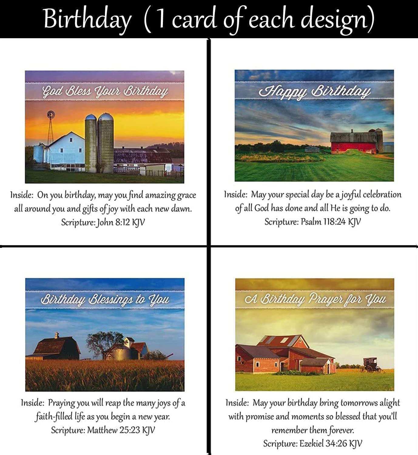 Birthday (No Repeated Cards) 32 Designs Christian/Religious Greeting Card Assortment #3 ~ Scripture in every card