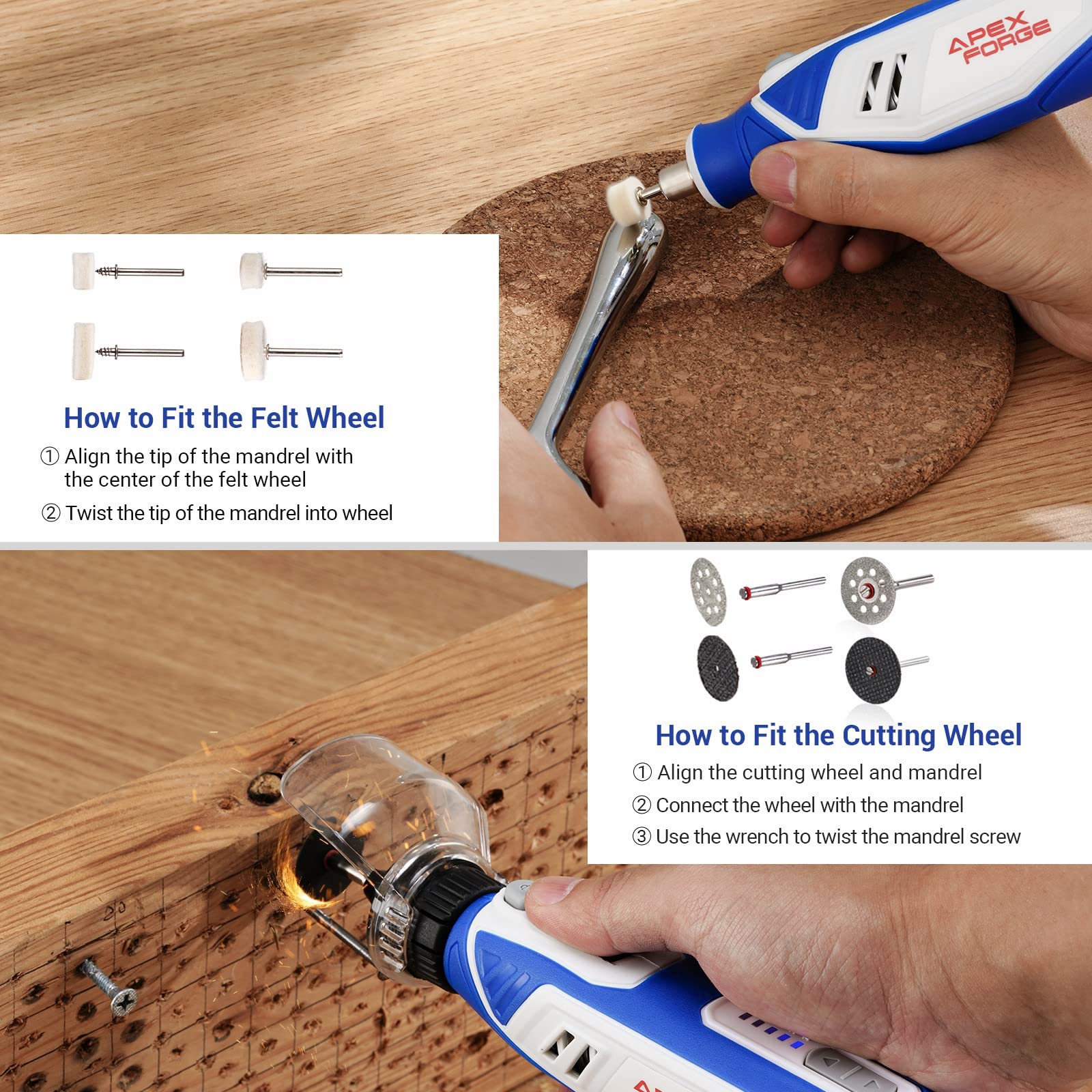 APEXFORGE M4 Cordless Rotary Tool, 4V 2.0Ah Rechargeable Battery, Keyless Chuck, 5-Speeds 25000 RPM, USB-C Charging, 91 Pcs Accessories, Protective Shield, Ideal for Sanding/Carving/Grinding and More
