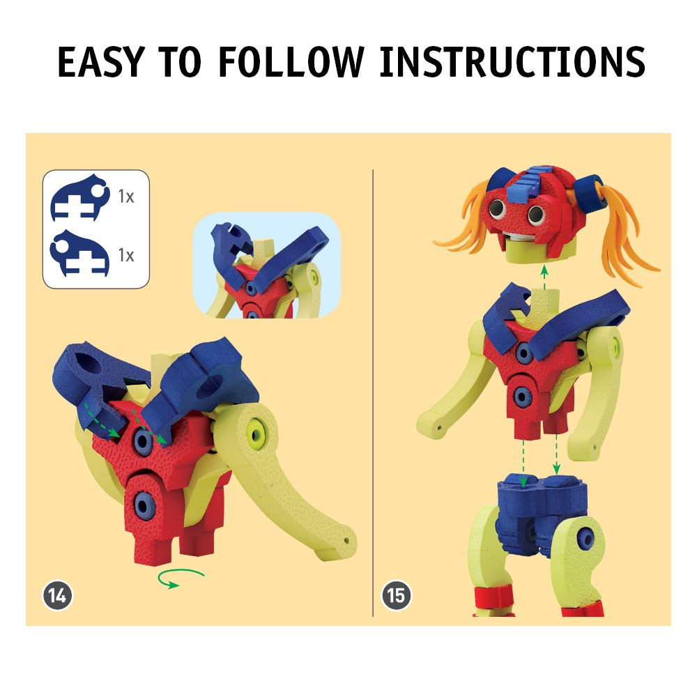 Bloco Toys Build Your Own Superhero | STEM Toy | Comics, Action Figures | DIY Building Construction Set (300 Pieces), Blue/Red/Yellow/