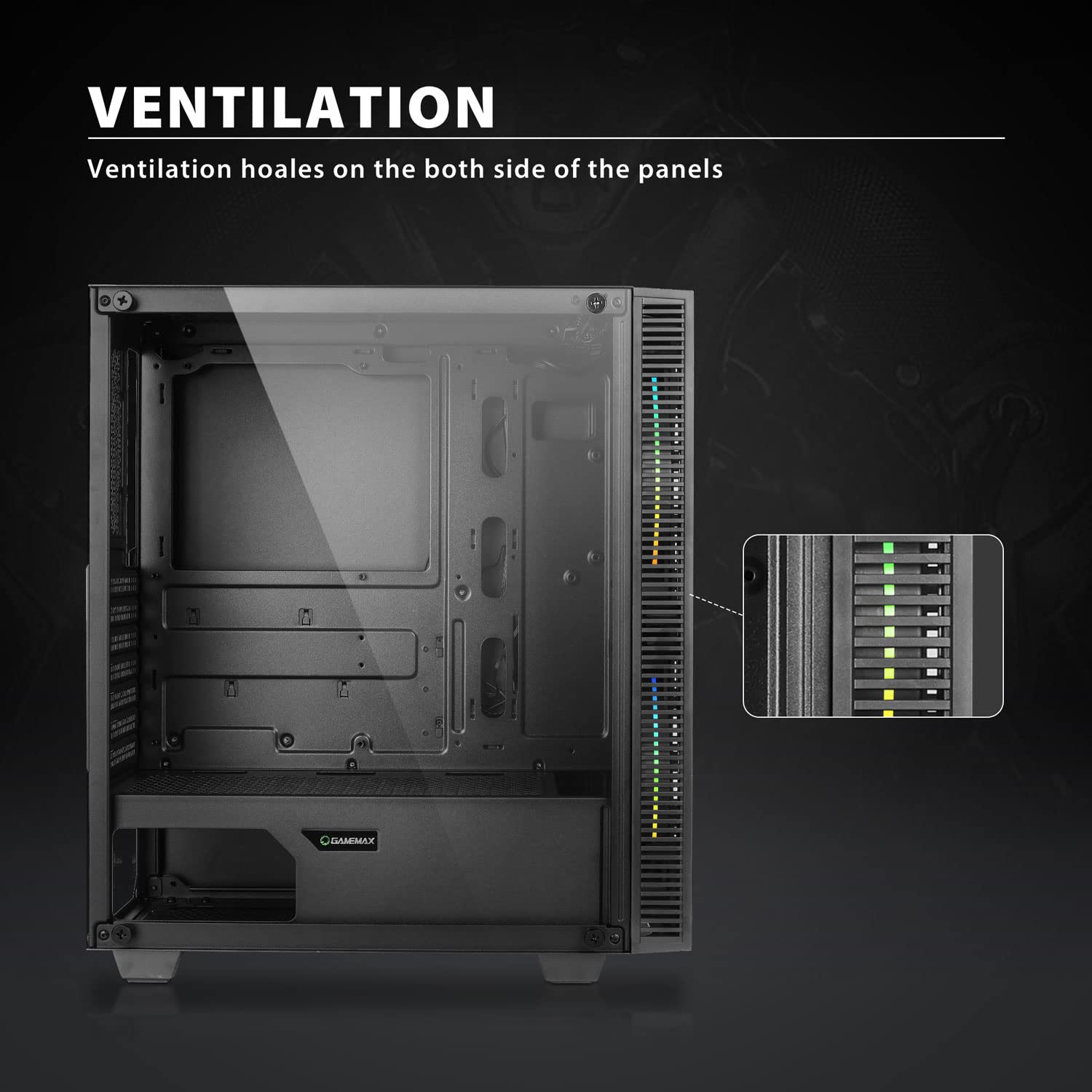Gaming Case Mid-Tower with Tempered Glass Side Panel, 2x200mm ARGB Fans Included, GAMEMAX Black Hole