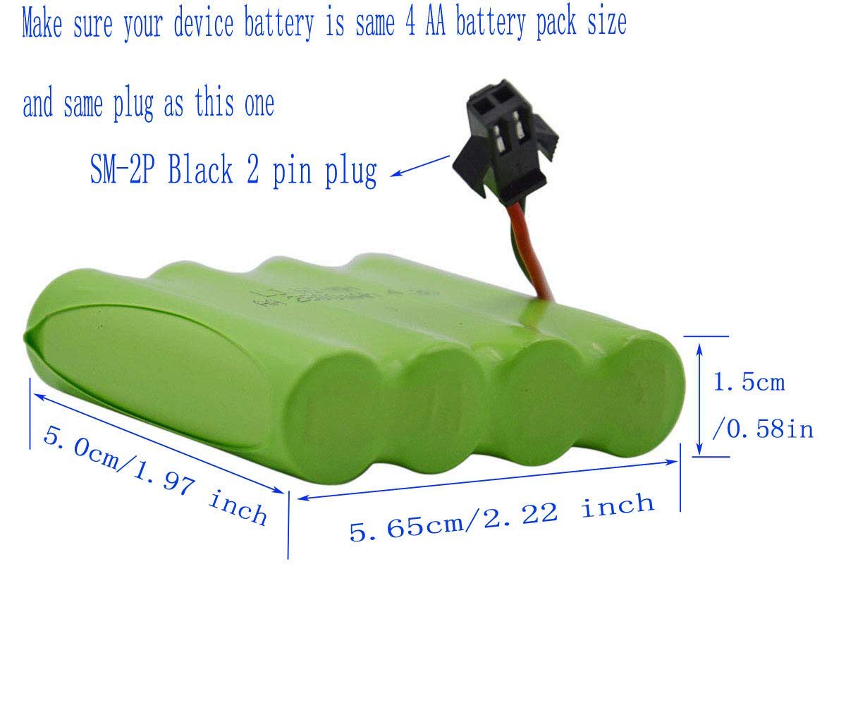 Blomiky 2 Pack 4.8V 2200mAH AA NiMH Rechargeable Battery with SM-2P Plug and USB Charger Cable for SY-E511 RC Excavator RC Truck Toy 4.8V 2200mAh NiMH Battery 2