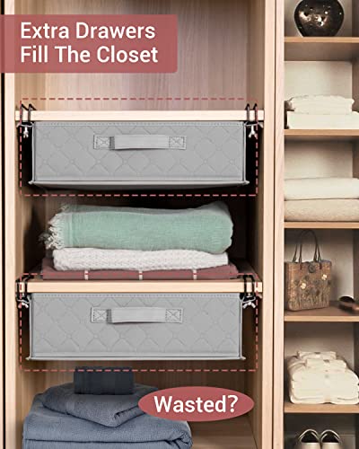 BRUINAGORA Closet Organizers and Storage, Closet Pullout Drawer, Under Shelf Storage Organizer, Adjustable Clips for Underwear, Bra, Lingerie, Panties, Undies, Grey/2 Pack