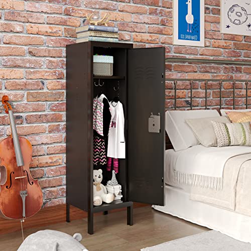 MIIIKO Metal Storage Locker Cabinet with 1 Door, Steel Wardrobe Cabinet with Hanging Hooks, Locker for Bedroom, Home Office, Gym and Changing Room