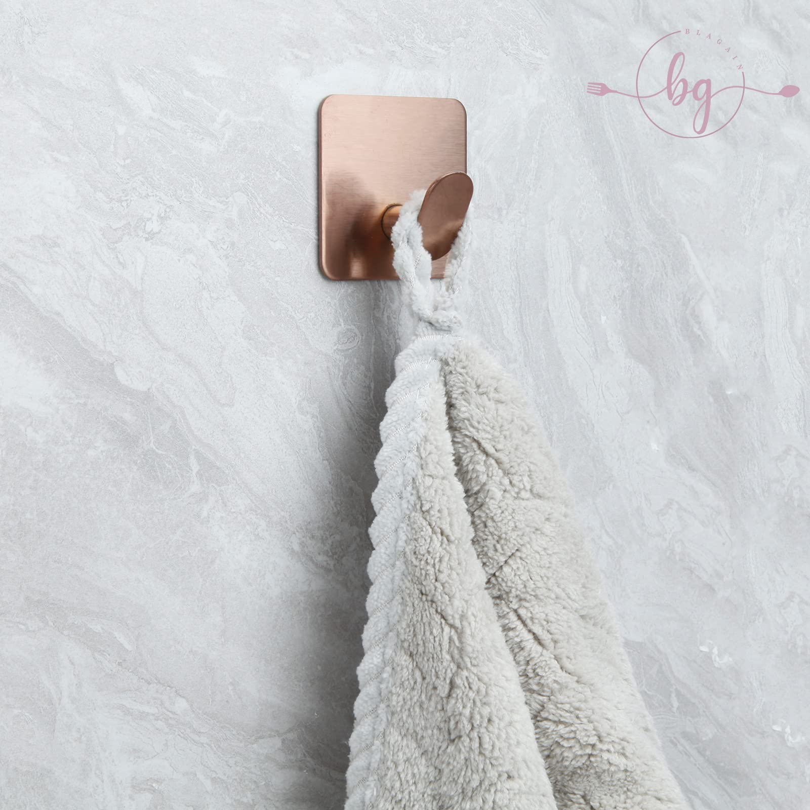 BLAGAIN Wall Hooks Coat Hook, Stainless Steel Adhesive Hooks Heavy Duty Sticky,Waterproof & Rustproof Towel Hooks Stick on Bathroom or Kitchen, 4-Pack, Rose Gold