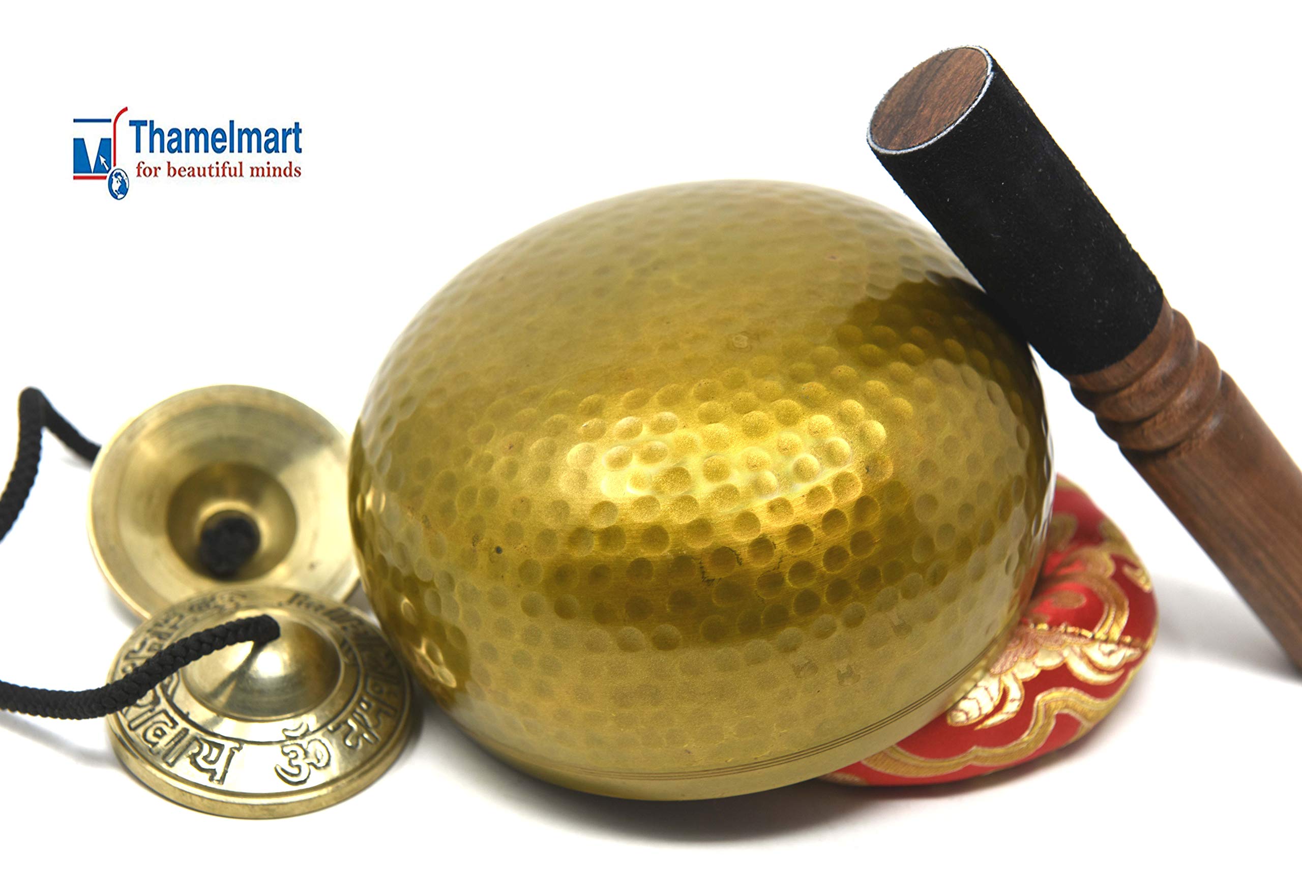 7" Energetic Chakra Healing Yoga Hand Hammered Tibetan Singing Bowl- Including Tingsha Cymbels Mallet and Cushion Made in Nepal