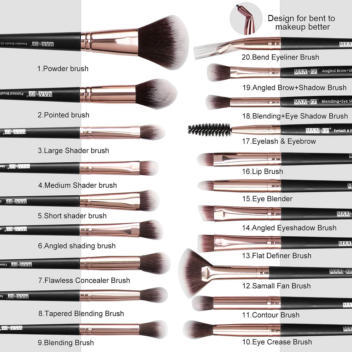 Makeup Brushes Set, 20 Pcs Professional Travel Make Up Brushes, Foundation Eyeshadow Blush Brush, Kabuki Blending Concealers Face Powder Eye Makeup Brush Sets(Black Gold)