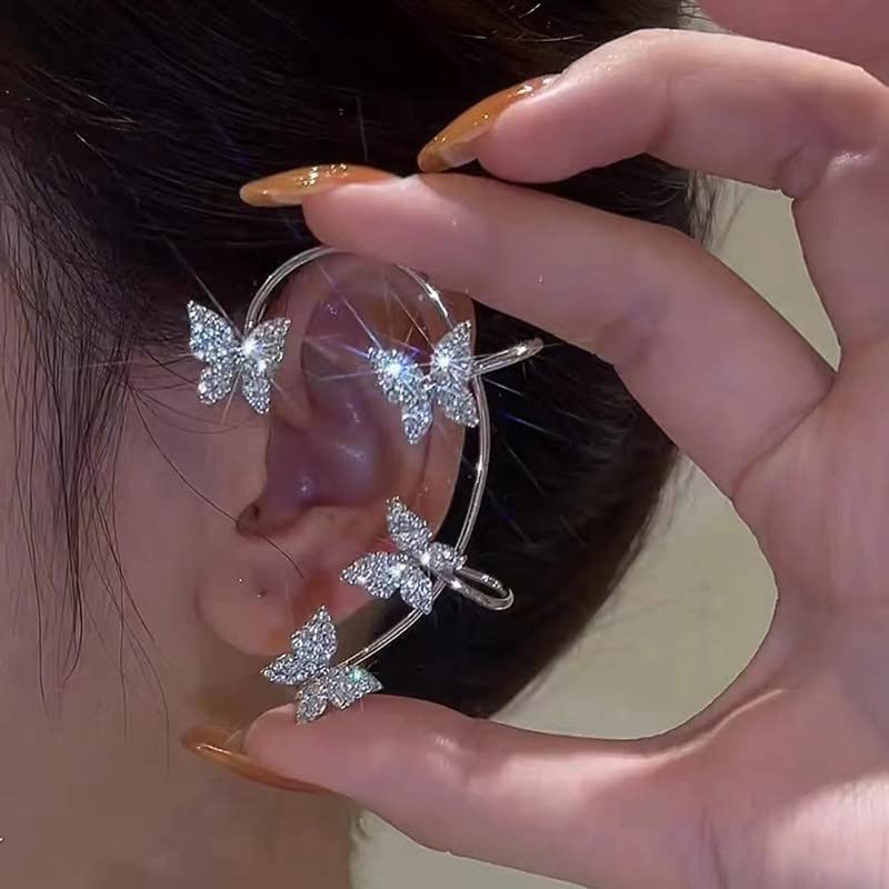 4PCS Earrings Hook Without Pierced Ear Bone Clip Butterfly Flower Ear Clips Set (Butterfly Flower Set 2)