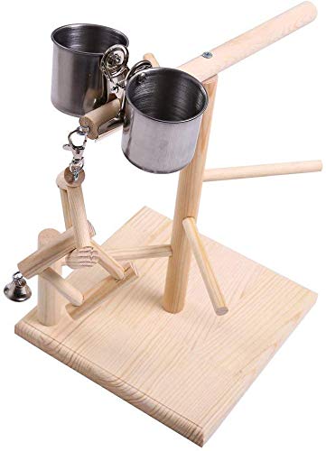 Litewoo Bird Table Perch Stand Playpen Wood Parrot Playground Exercise Training Playgym with Feeder Cups