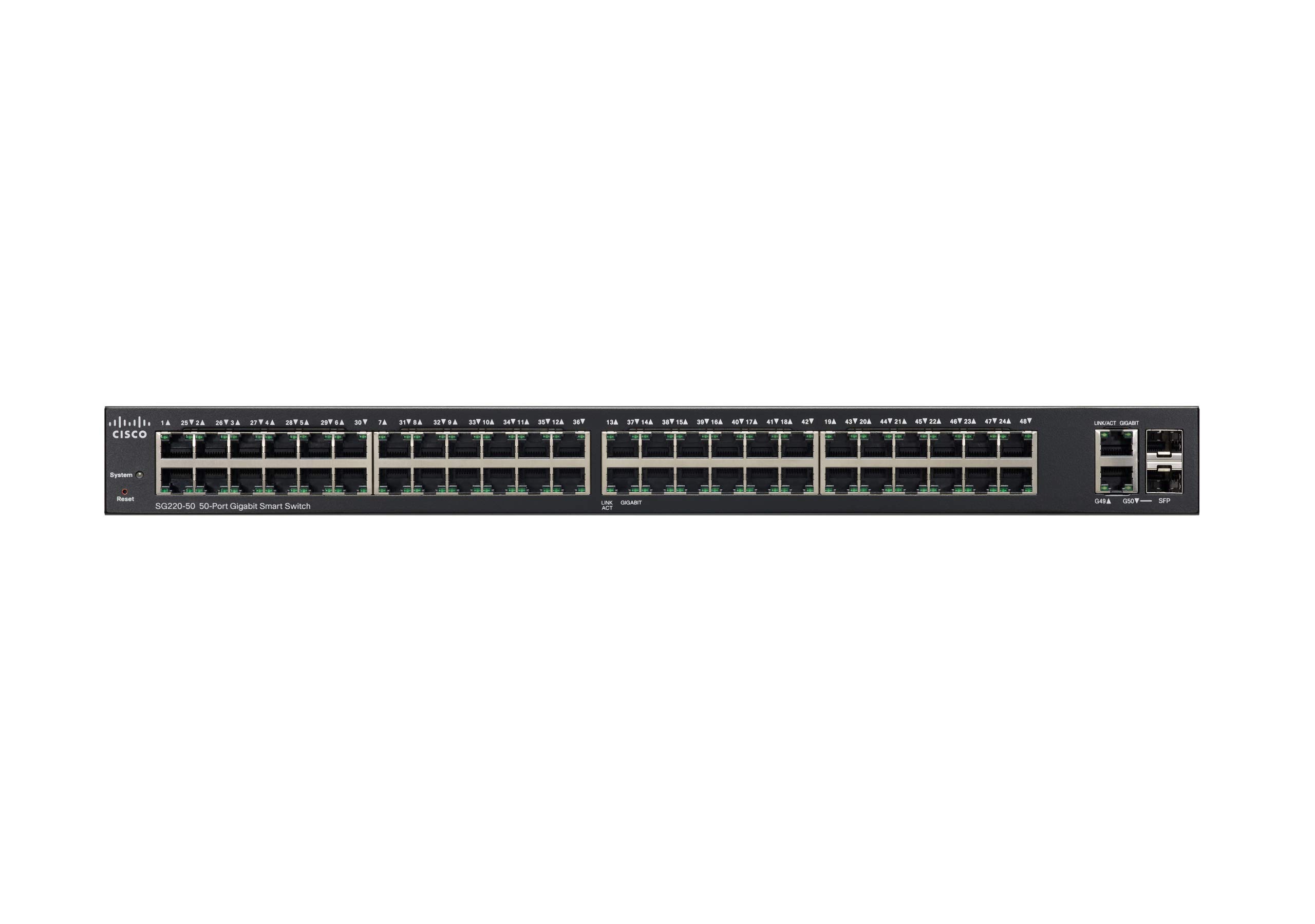 Cisco SG220-50 Smart Switch | 50 Gigabit Ethernet (GbE) Ports | 2 Gigabit Ethernet Combo Mini-GBIC SFP | Limited Lifetime Protection (SG220-50-K9-NA)