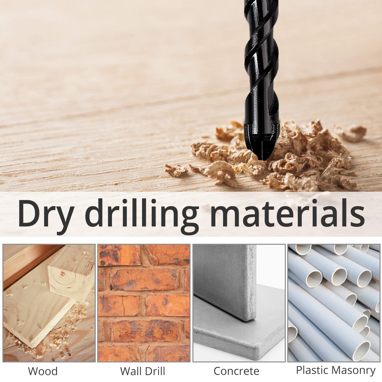 8 Pcs Masonry Drill Bits Set Cross Tungsten Carbide Ceramic Tile Drill Bits for Porcelain Ceramic Tile, Concrete, Brick Wall, Glass, Mirrors, Plastic Masonry and Wood Size 3, 3, 4, 5, 6, 8, 10,12mm