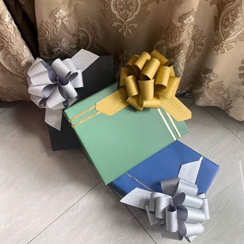 6PCS Silver Pull Bows for Gift Wrapping, 6 Inches Glitter Ribbon Pull Bow, Flower Decoration for Christmas Presents and Basket, for Holiday Package Birthday Presents Wedding Decoration (Silver)