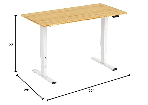 SANODESK 55 Inch 3 Stage Bamboo Electric Standing Desk, Dual Motor Height Adjustable Desk, Whole-Piece Bamboo Desktop Sit to Stand Home Office Desk (White Frame/ 55β x 28β Natural Bamboo Top)