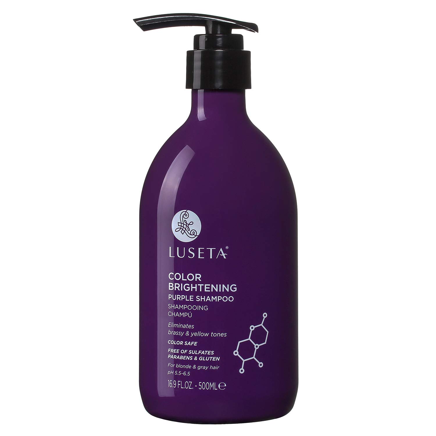 Luseta Color Brightening Purple Shampoo for Blonde and Gray Hair -Infused with Cocos Nucifera Oil to Help Nourish, Moisturize and Condition hair, Sulfate Free Paraben Free 16.9oz