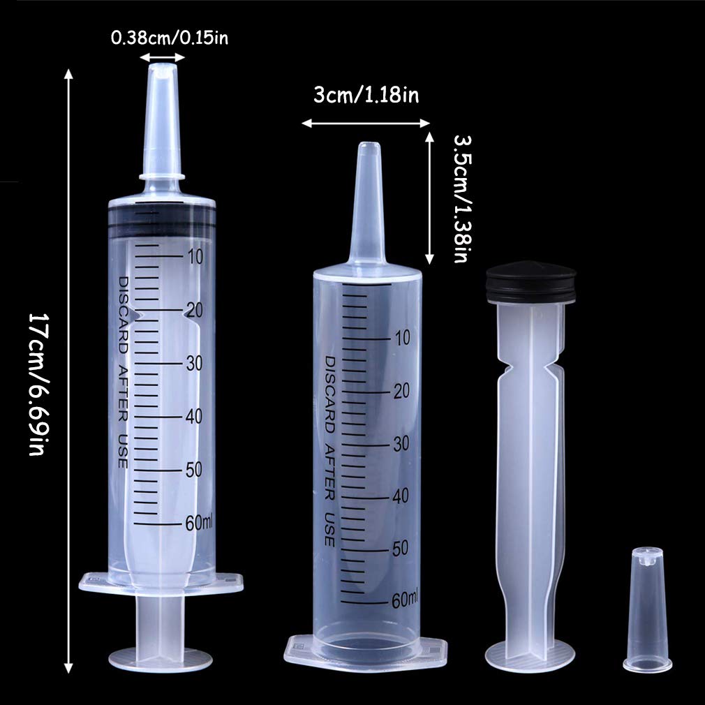 KEWAYO 3 Pack 60ml/cc Plastic Syringe Large Syringes Tools Catheter Tip individually sealed with Measurement for Scientific Labs, Measuring Liquids, Feeding Pets, Oil or Glue Applicator
