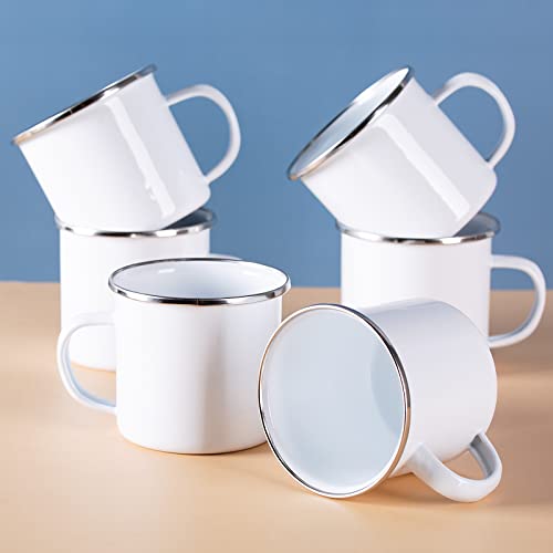 Cutiset 12 Ounce Handmade Enamel Mug,Plain White Mugs,Enamel Camping Mug Set,DIY Cups for Tea, Coffee and Hot Chocolate, Set of 6
