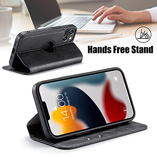 Casus Logo View Compatible with iPhone 13 Wallet Case Slim Magnetic Flip Cover Faux Leather with Card Holder Slot Thin Kickstand (2021) 6.1" (Black)
