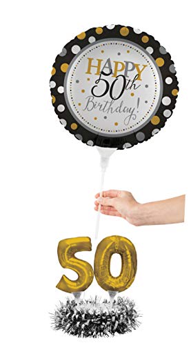 Creative Converting 317307 Happy 50th Birthday Balloon Centerpiece Black and Gold for Milestone Birthday Black & Gold, 18"