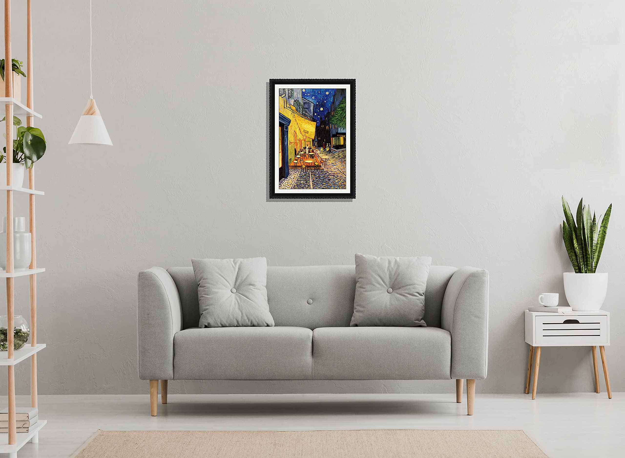 3D Print simulation hand painted texture on canvas painting Van Gogh Famous Classic Wall Art Café Terrace at Night Starry Night Blue Sky Hand Made Ornate Framed UNIQUE INNOVATION Patent pending