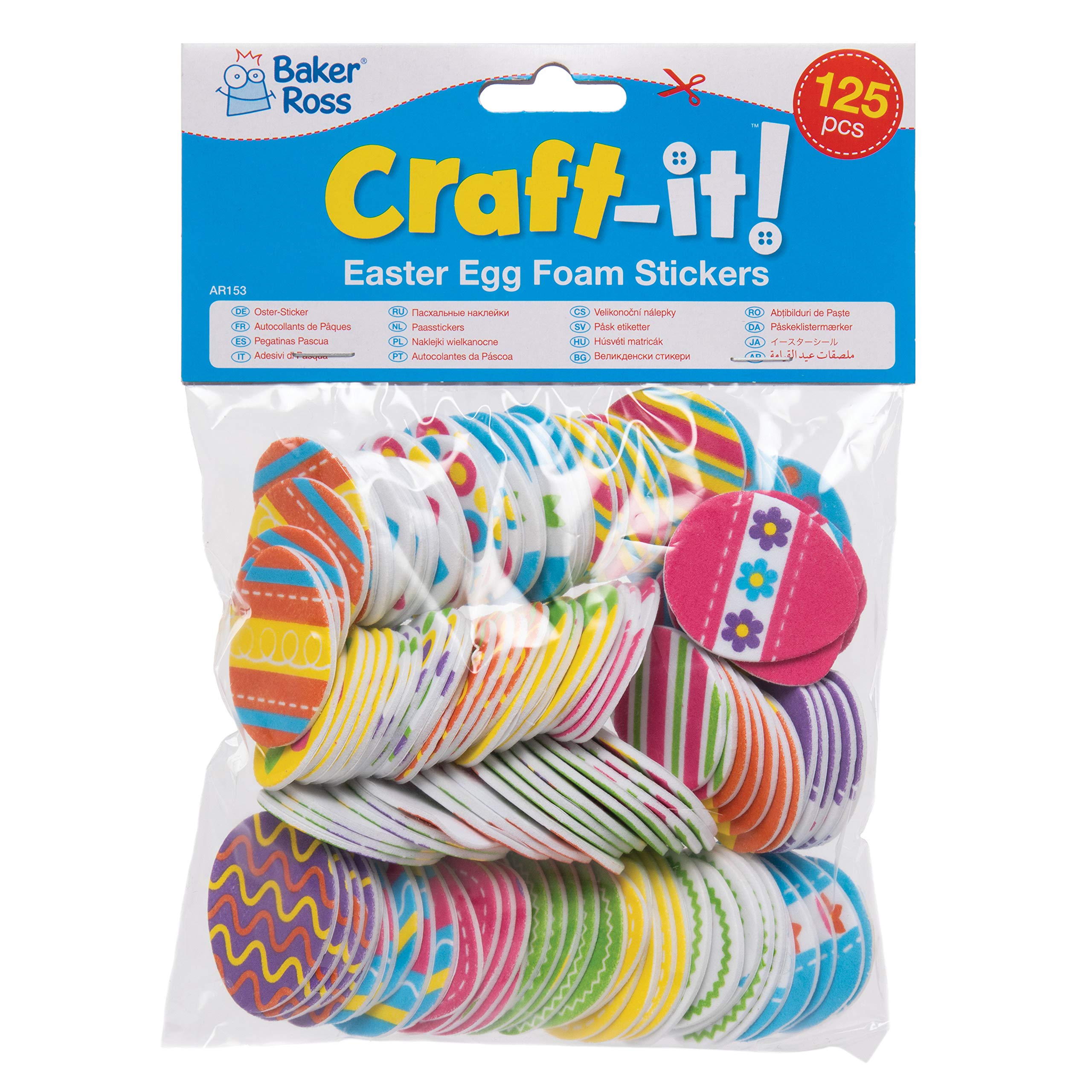 Baker Ross AR153 Easter Egg Foam Stickers - Pack of 125, Spring Self Adhesive Puffy Scrapbook Stickers Themed Embellishments for Kids Arts and Crafts