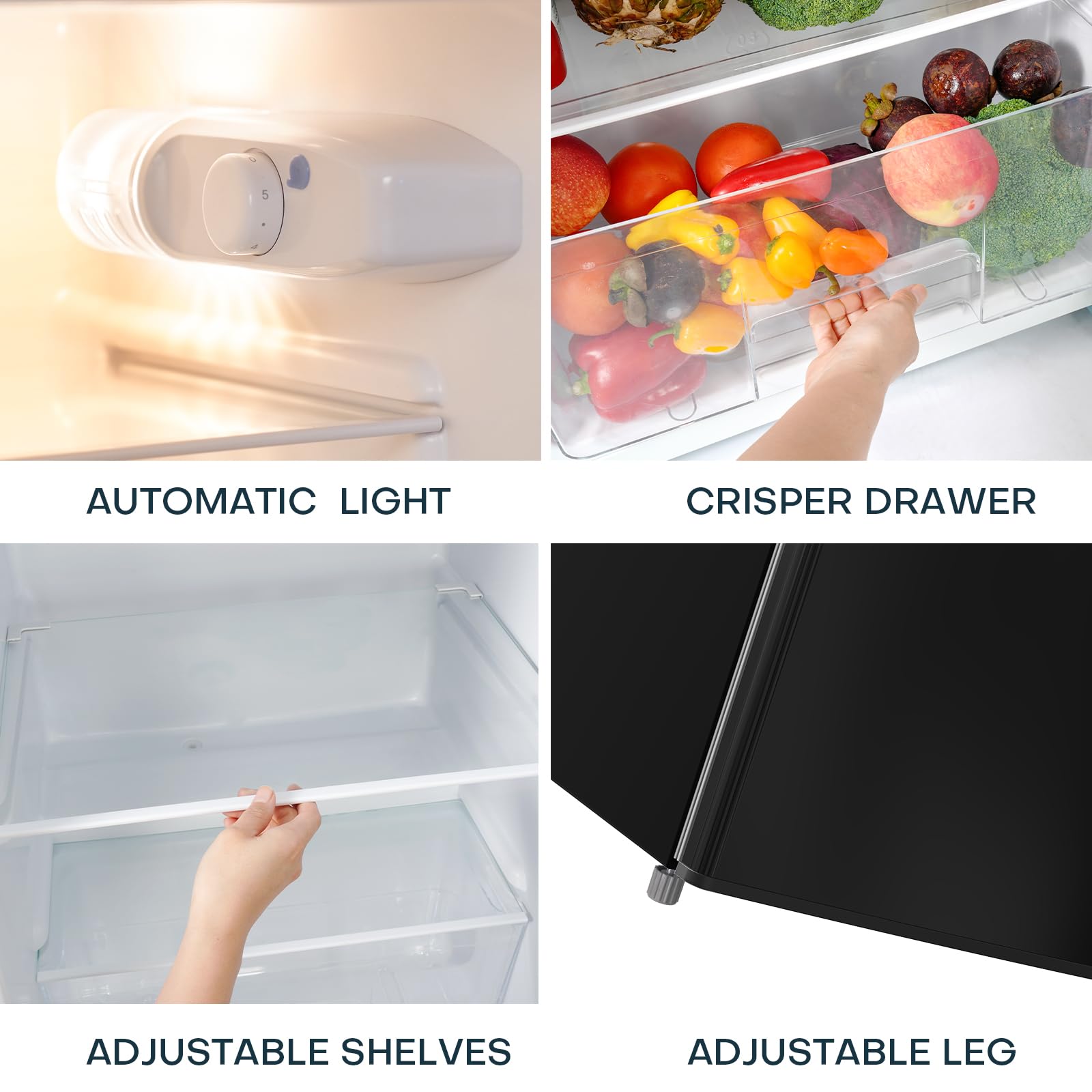 Upstreman 7.7 Cu.Ft. Refrigerator with Freezer, Double Door Refrigerator, Adjustable Thermostat, Large Capacity, Reversible Door Swing, Refrigerator for Apartment, Office, Dorm, Black(BD75)